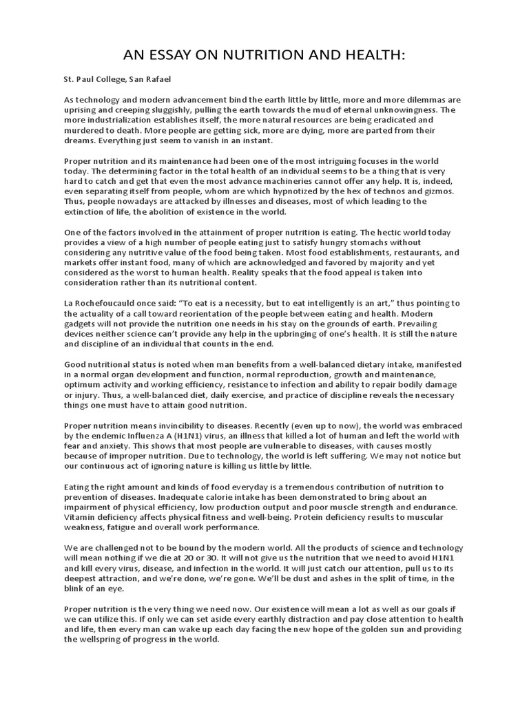 An Essay On Nutrition and Health | PDF | Nutrition | Diet & Nutrition