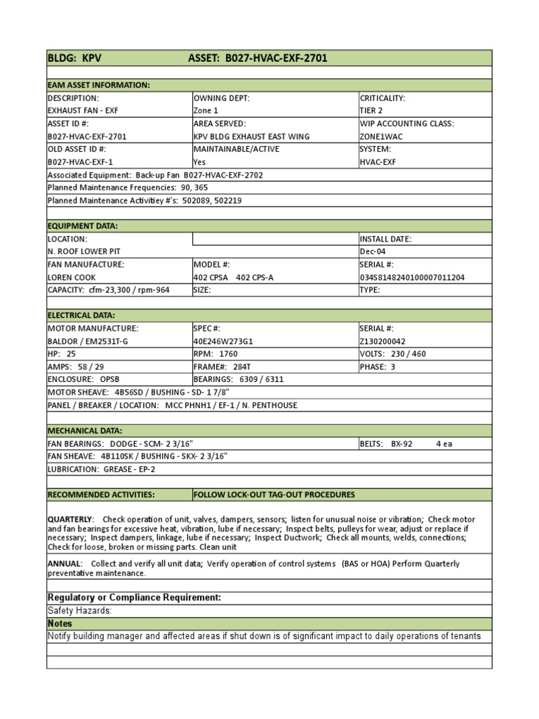 Equipment Data Sheet Example | PDF | Bearing (Mechanical) | Building ...