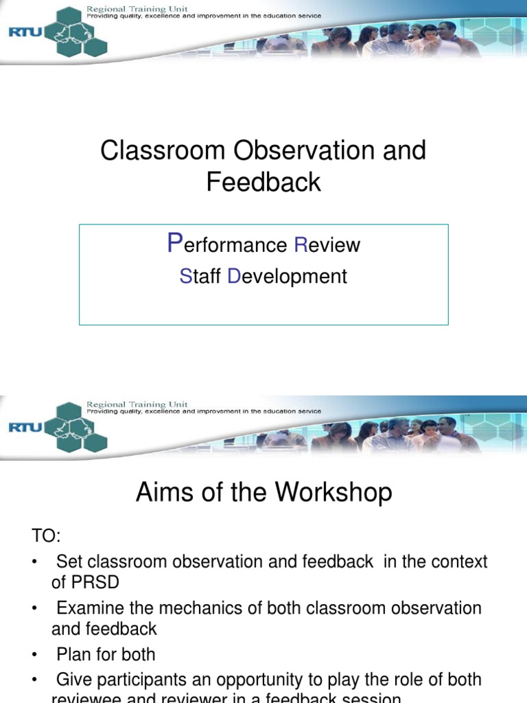 Classroom Observation and Feedback Workshop | PDF | Teachers | Classroom