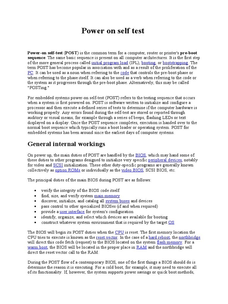Power On Self Test | PDF | Bios | Booting