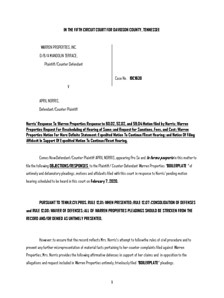 Motion To Strike February 7, 2020 | PDF | Virginia Circuit Court | Pleading