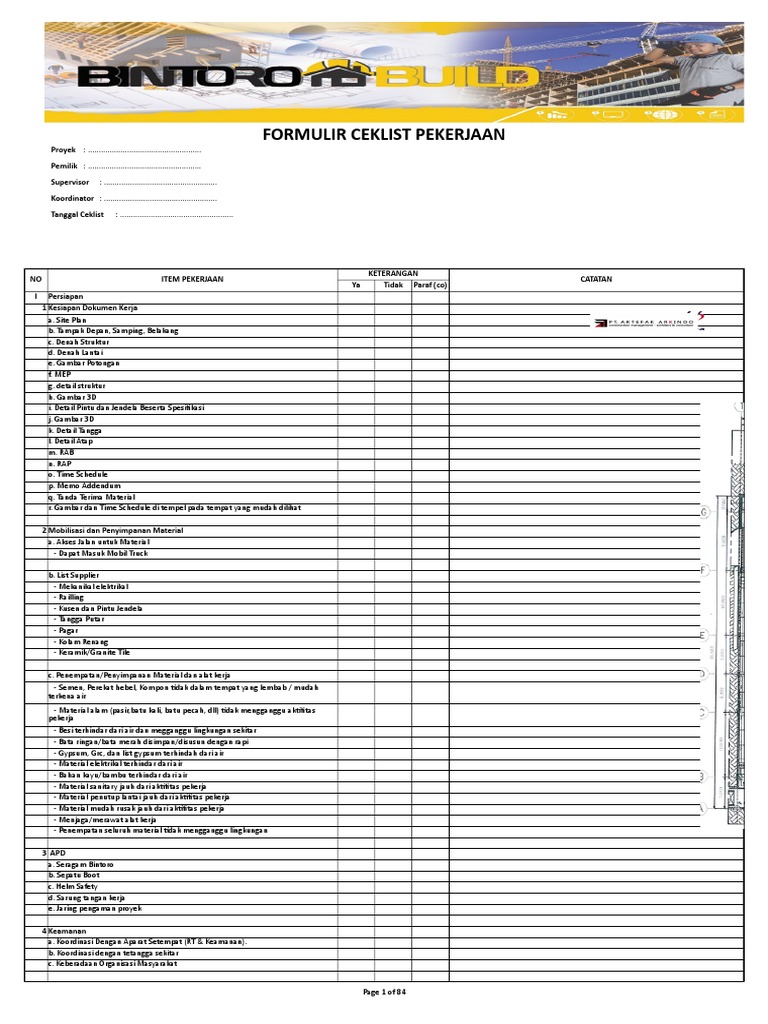 Formulir Checklist Pekerjaan Konstruksi | PDF | Teknologi & Rekayasa