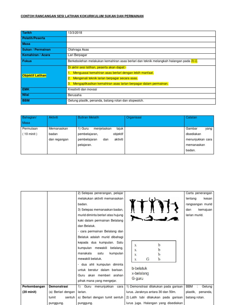 Contoh Rancangan Sesi Latihan Kokurikulum Sukan Dan Permainan | PDF