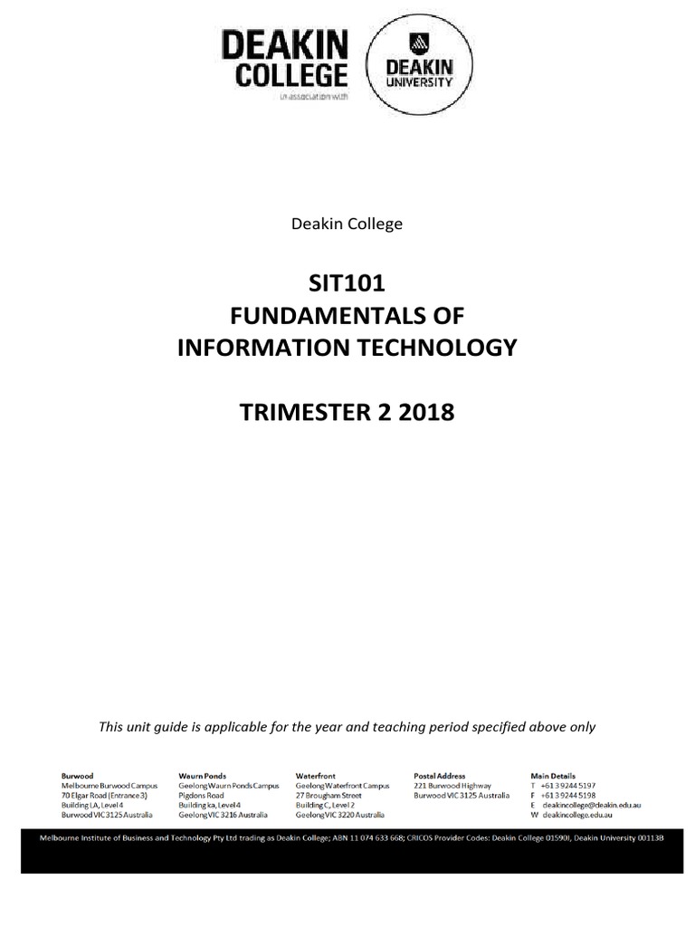 SIT101 Unit Guide: IT Fundamentals | PDF | Test (Assessment) | Academic ...