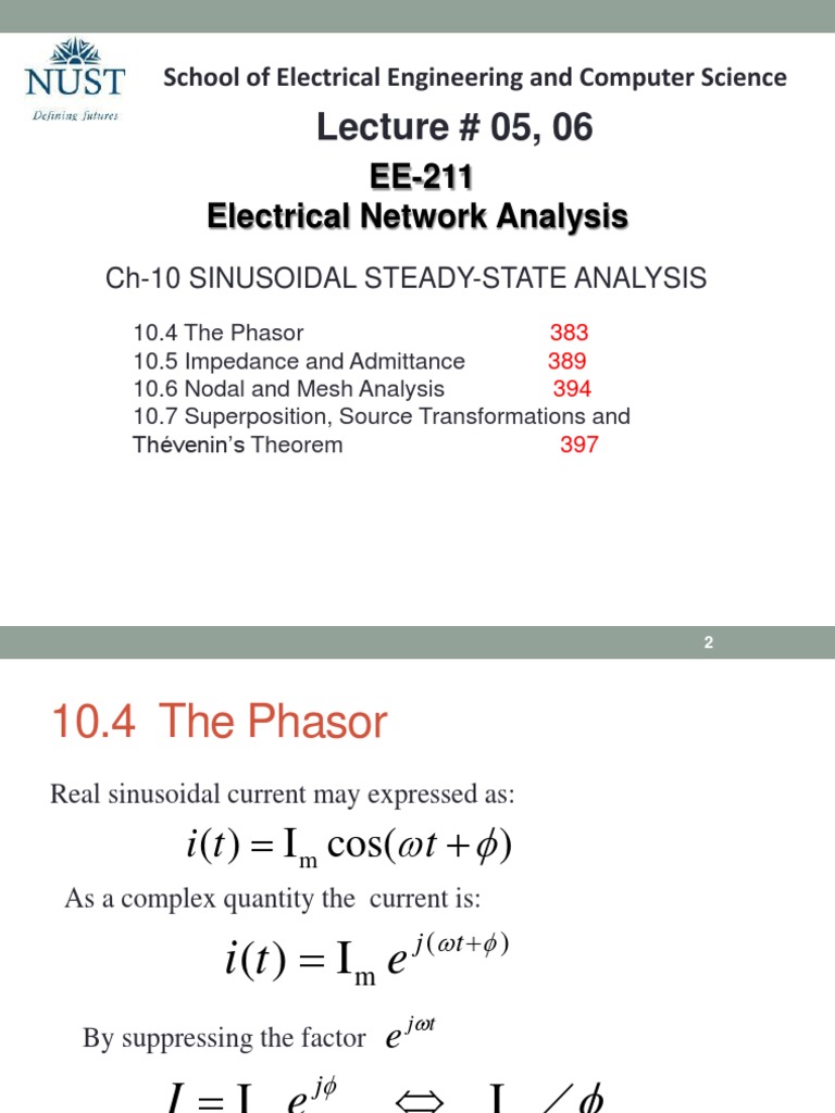 EE-211 Lecture on Sinusoidal Steady-State Analysis and Phasor Transformations | PDF | Electrical ...