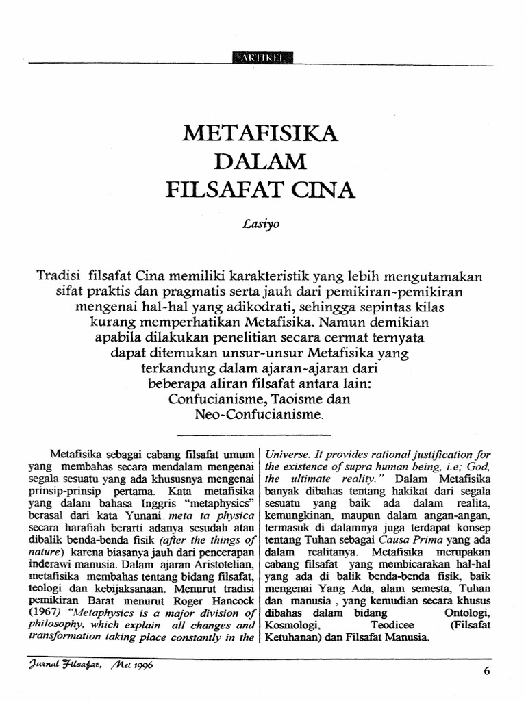 Metafisika Dalam Filsafat Cina PDF | PDF