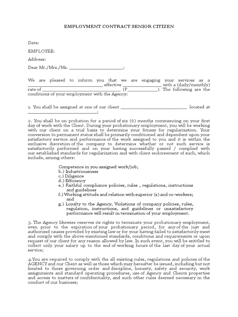 Employment Contract Senior Citizen | PDF | Confidentiality | Employment