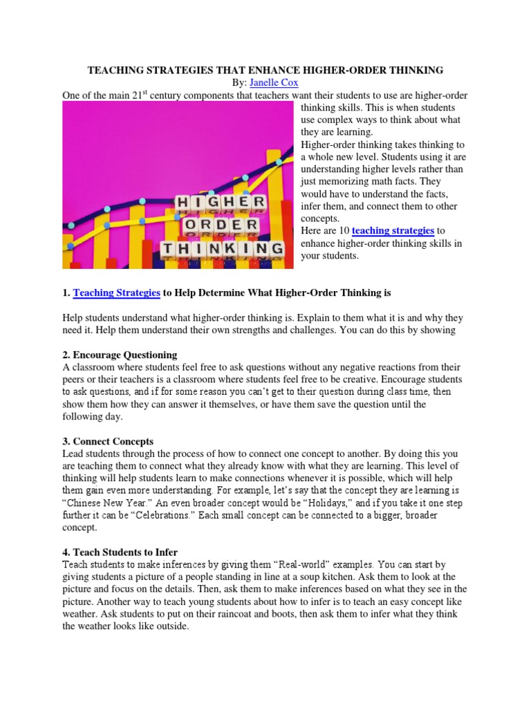 Developing Higher Order Thinking Skills | PDF | Thought | Creativity