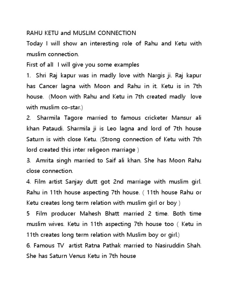 RAHU KETU and MUSLIM CONNECTION | PDF | Technical Factors Of Astrology