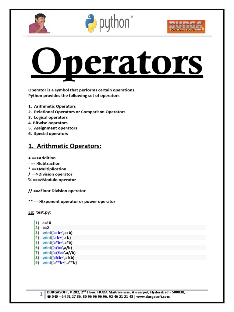 Python Operators PDF | Download Free PDF | Boolean Data Type | Theory ...
