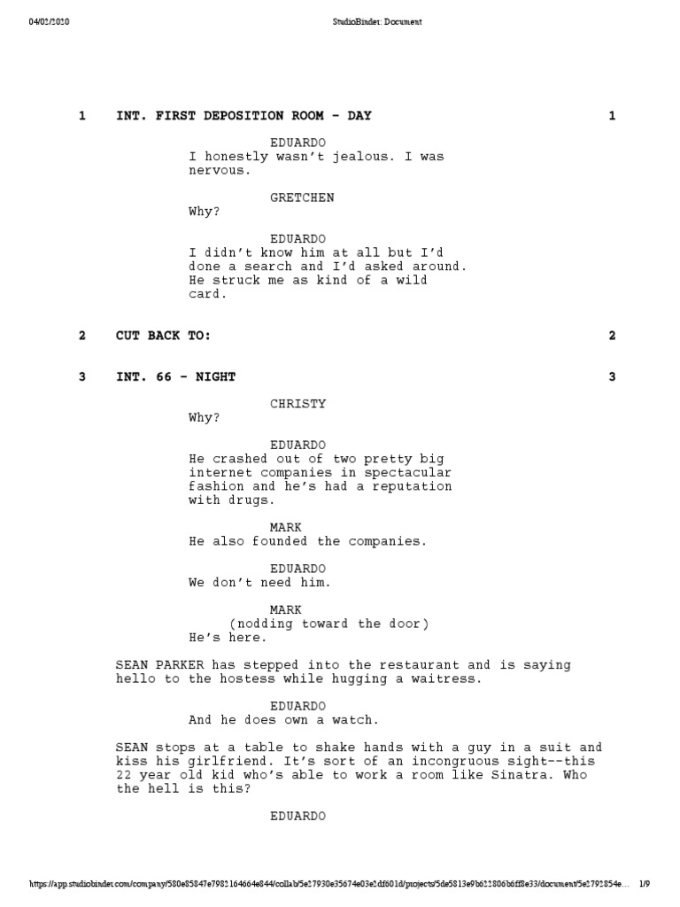 The Social Network Opening Scene | PDF