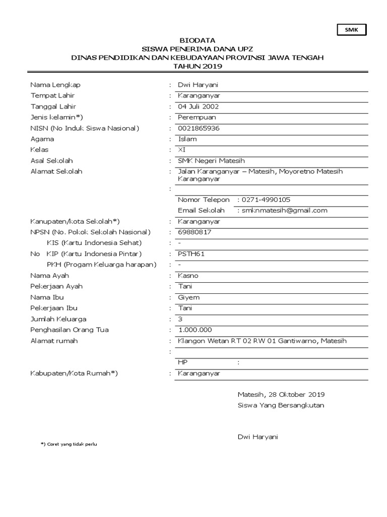 Biodata Upz | PDF