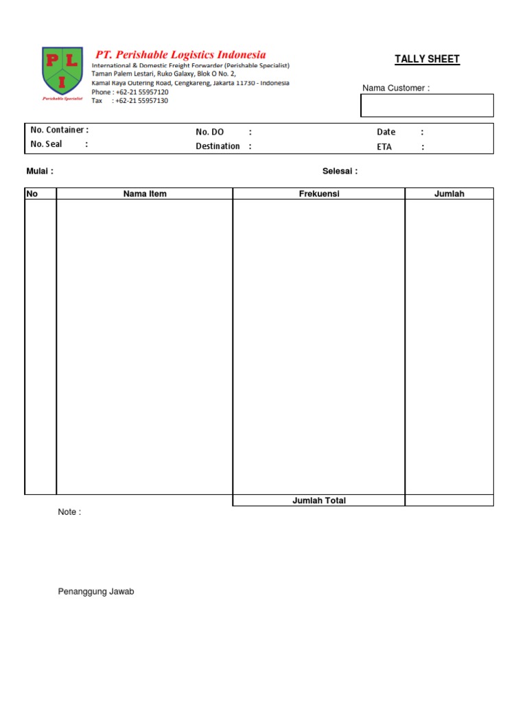 Tally-Sheet-Perishable-Logistics-Indonesia (Contoh Tally Sheet) | PDF