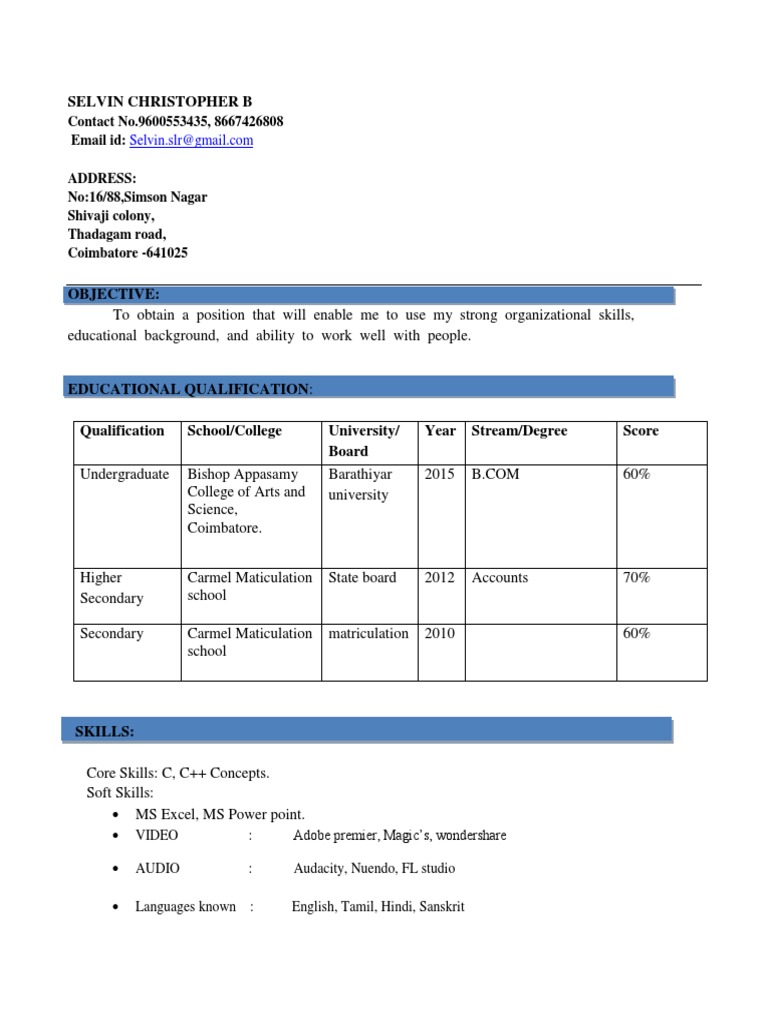 Selvin CV | PDF | Learning | Cognition