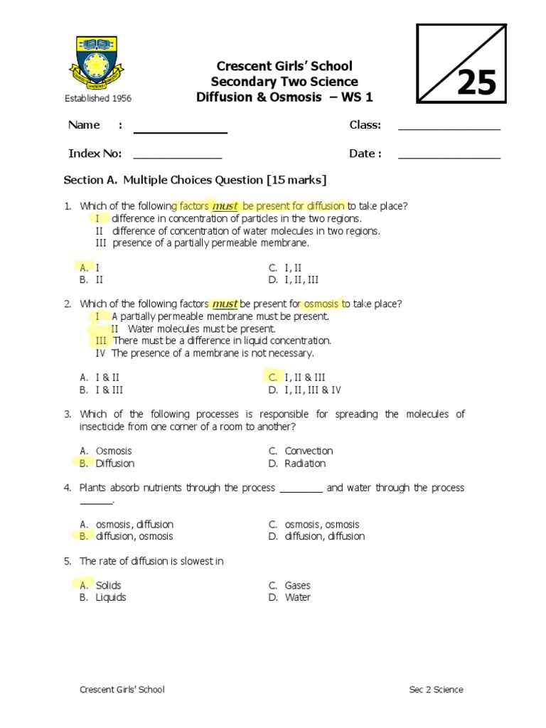 Diffusion and Osmosis Worksheet | PDF | Osmosis | Diffusion
