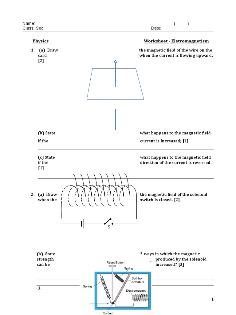 Electromagnetism Worksheet | PDF | Magnetic Field | Natural Philosophy