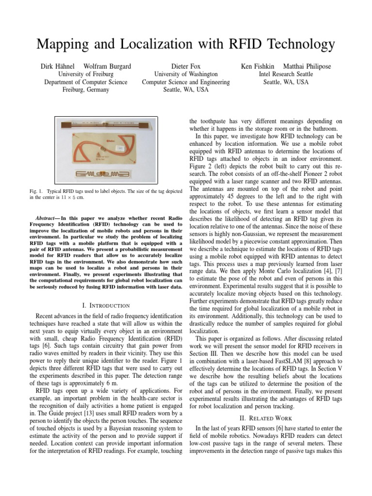 Mapping and Localization With RFID Technology | PDF | Radio Frequency ...
