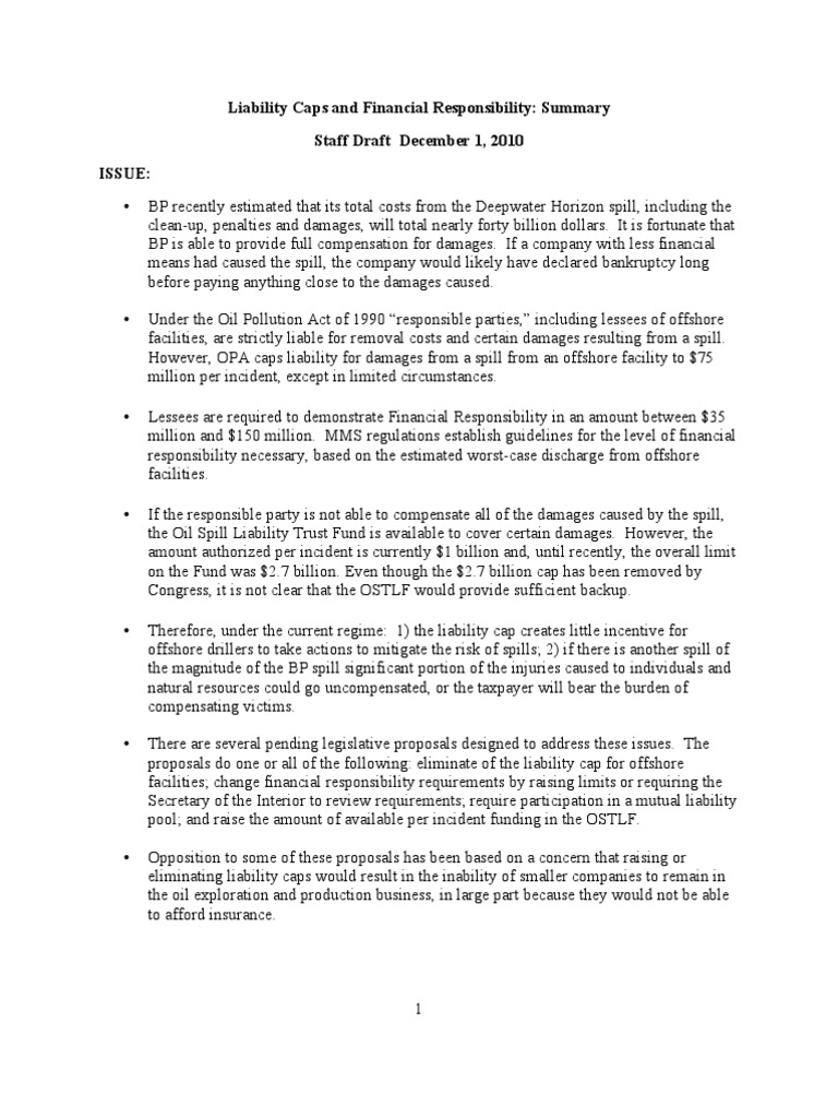 Liability Caps and Financial Responsibility Draft Staff | PDF ...