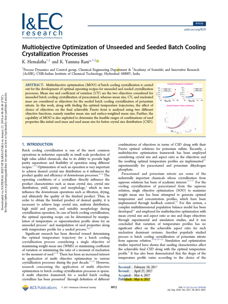 Multiobjective Optimization of Unseeded and Seeded Batch Cooling ...
