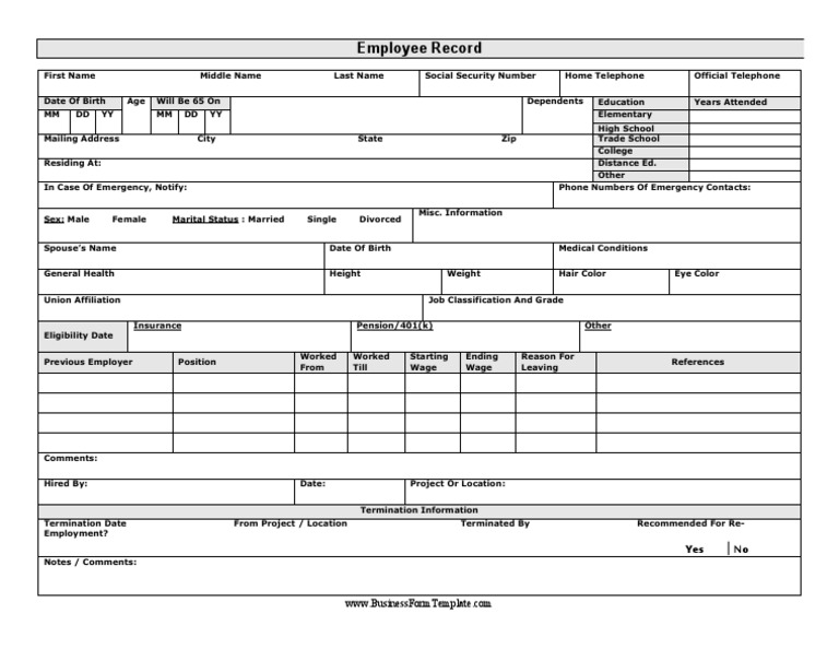 Employee Record | PDF | Employment | Labor