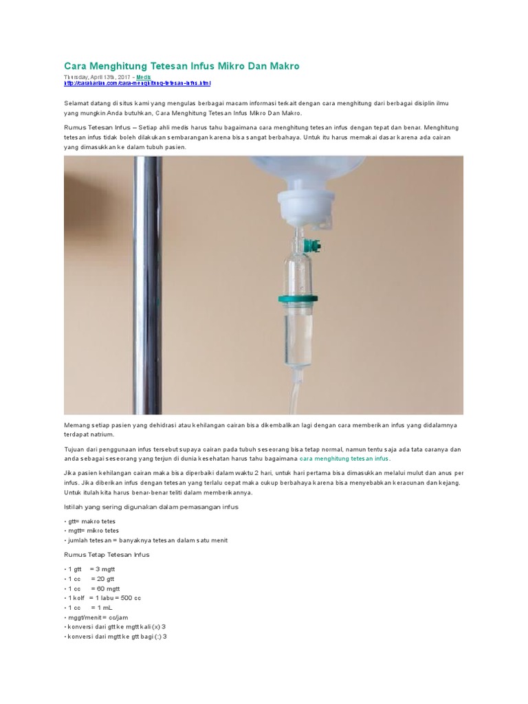 Cara Menghitung Tetesan Infus Mikro Dan Makro | PDF