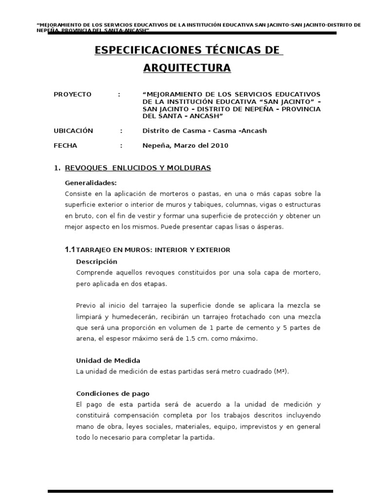 Especificaciones Tecnicas Arquitectura | PDF | Pinturas | Hormigón