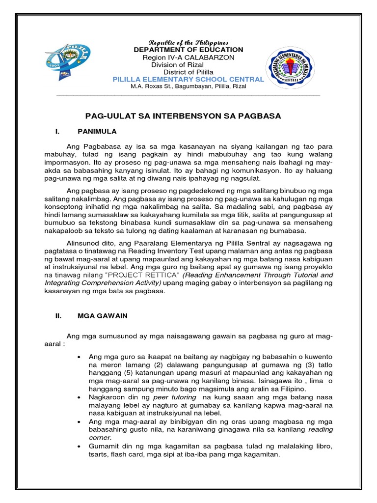 Narrative in Reading Intervention Filipino | PDF