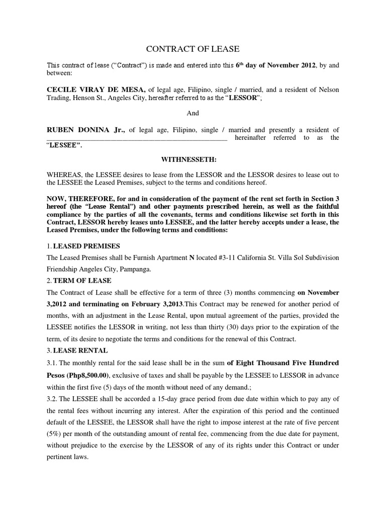 Contract of Lease | PDF | Lease | Legal Concepts