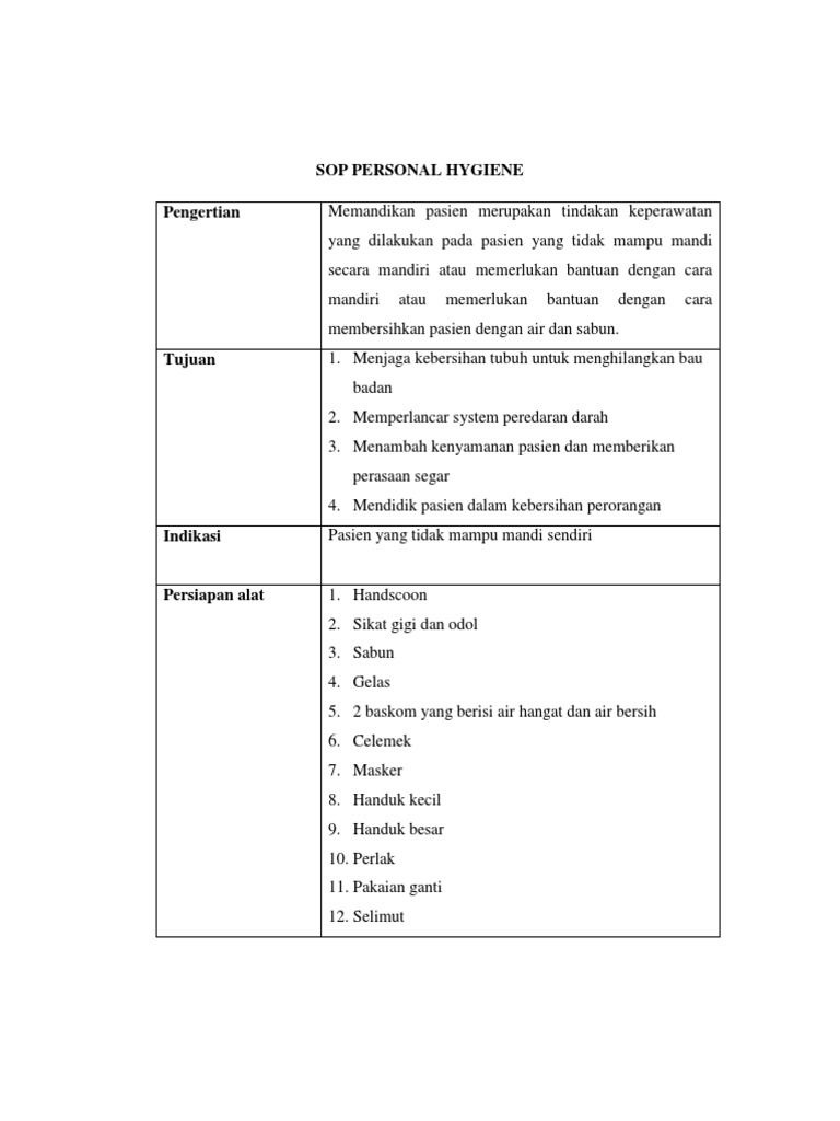 Sop Personal Hygiene | PDF