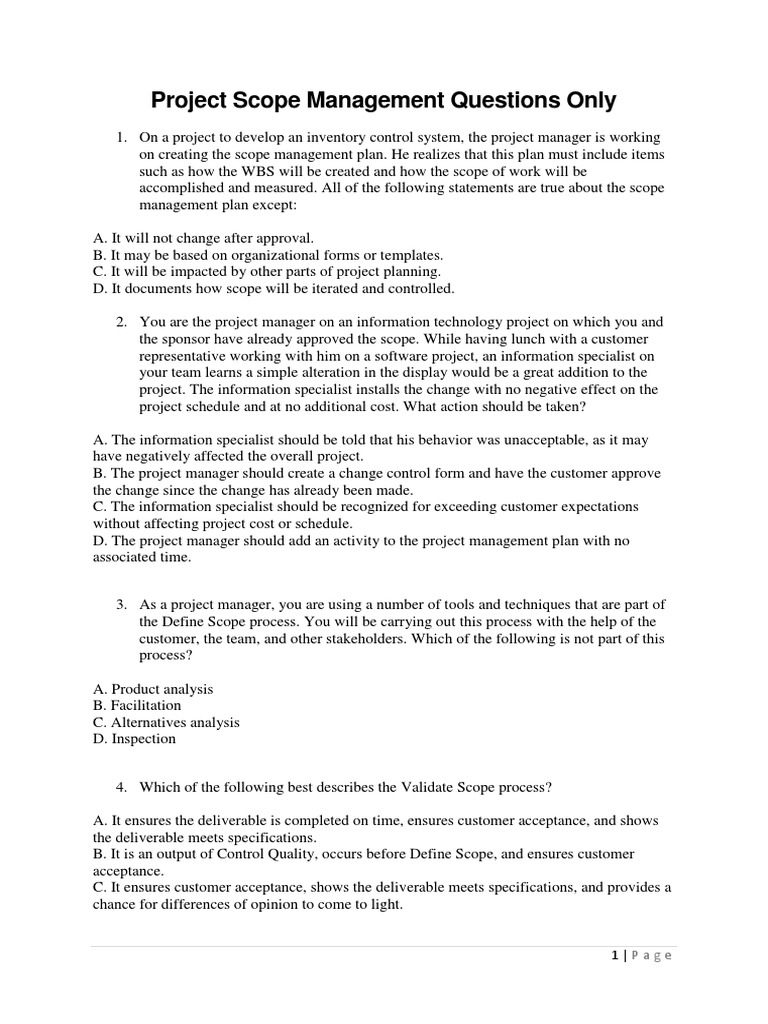 2.1 Scope Management Questions Only | Download Free PDF | Project ...