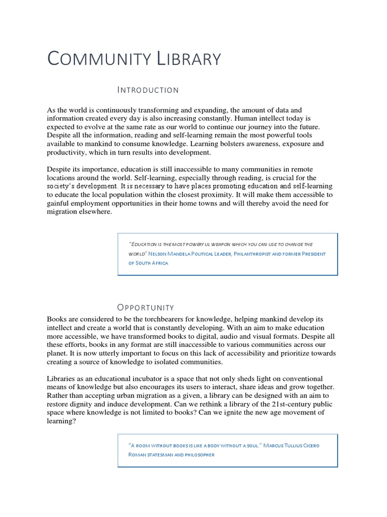 Community Library - Design Brief | PDF | Libraries | Space