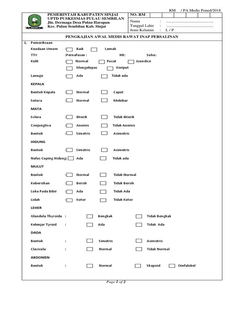 Form Pemeriksaan Bayi Baru Lahir | PDF