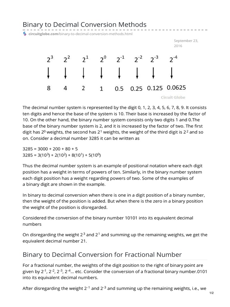 Binary To Decimal Conversion Methods | PDF | Decimal | Numbers