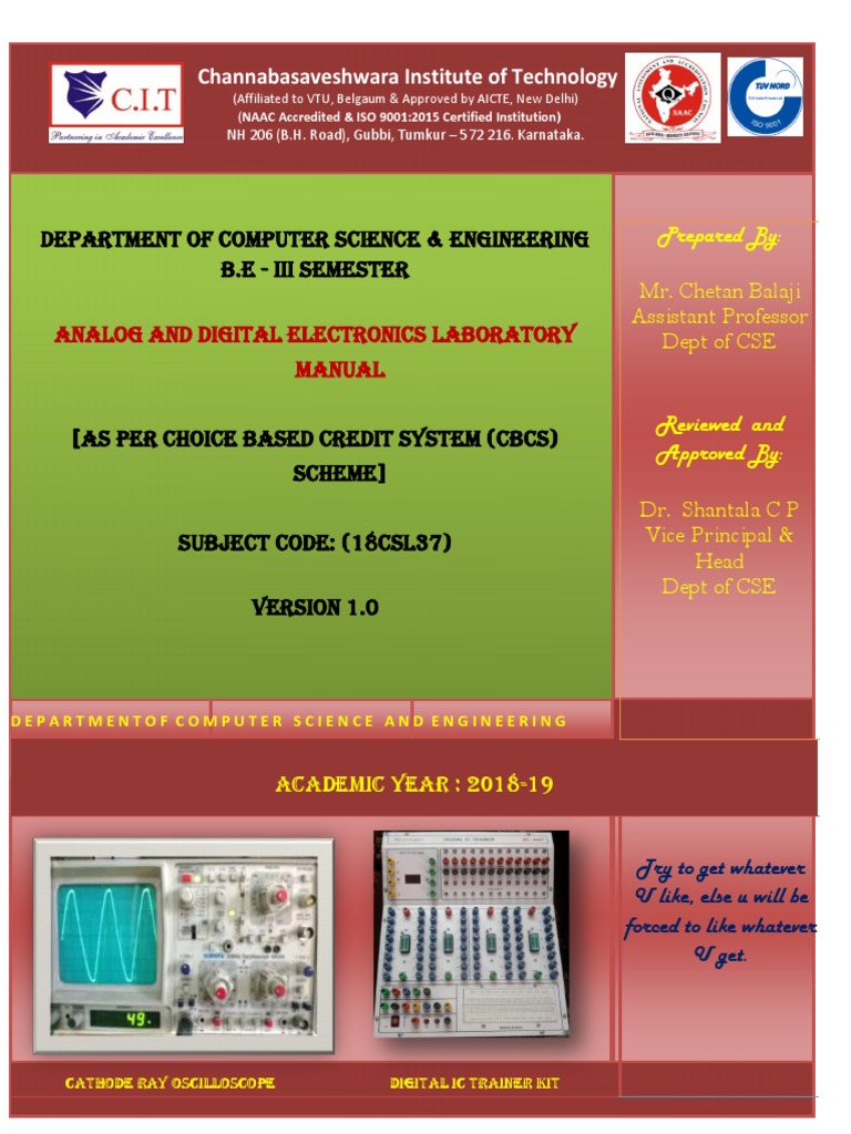 Analog and Digital Electronics Laboratory 18CSL37 2019 20 | PDF ...