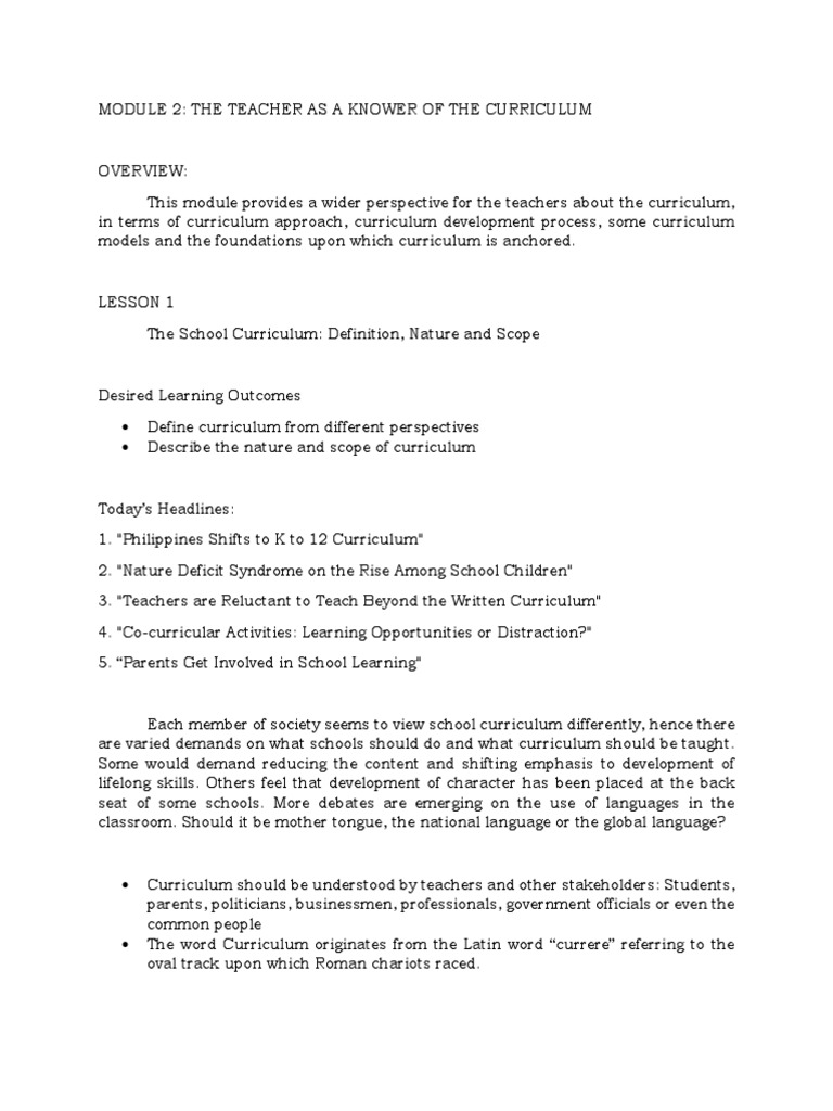 Curriculum Development Module 2 Lesson 1 and 2 | PDF | Curriculum ...