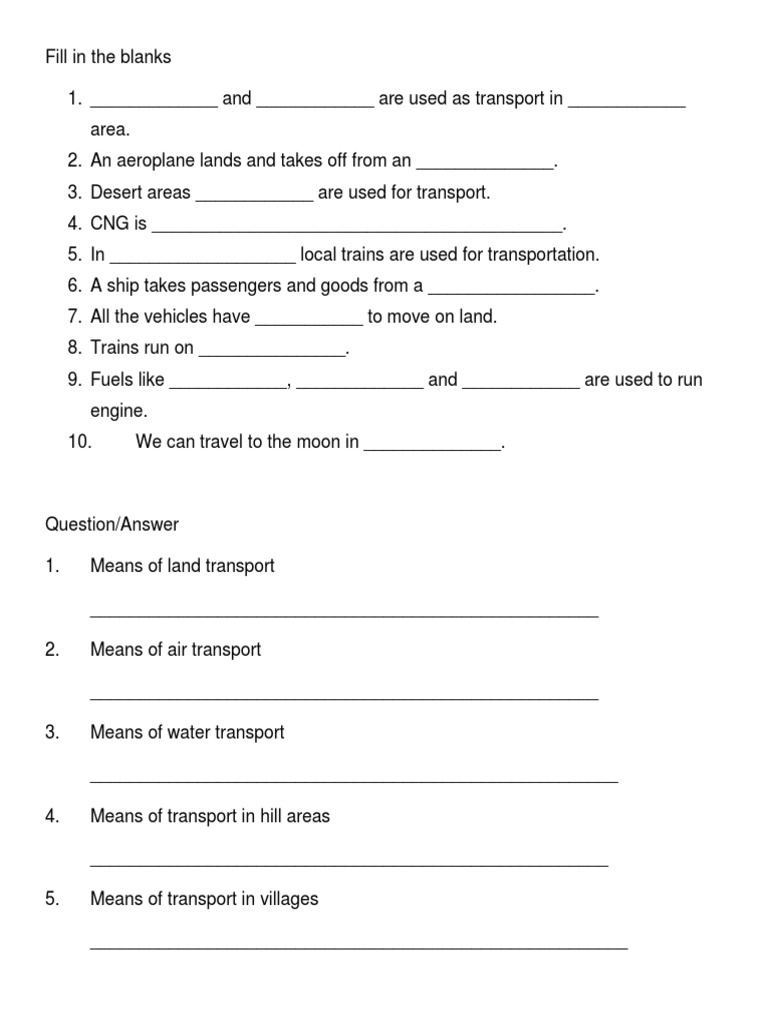 Fill in The Blanks | PDF | Mode Of Transport | Transport