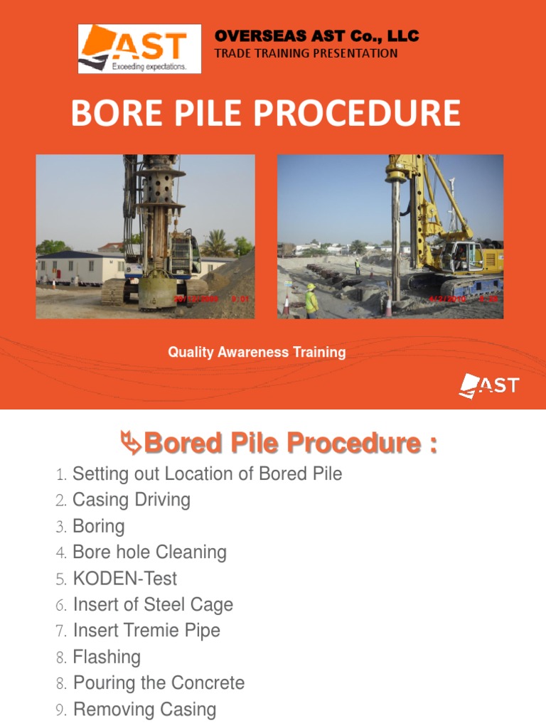 Bore Pile Procedure - Training Presentation - Rev.01 | PDF | Deep ...