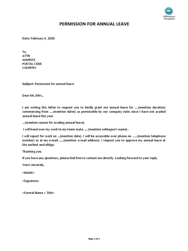Sample Annual Leave Letter | PDF