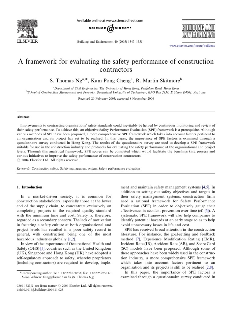 A Framework For Evaluating The Safety Performance of Construction | PDF ...