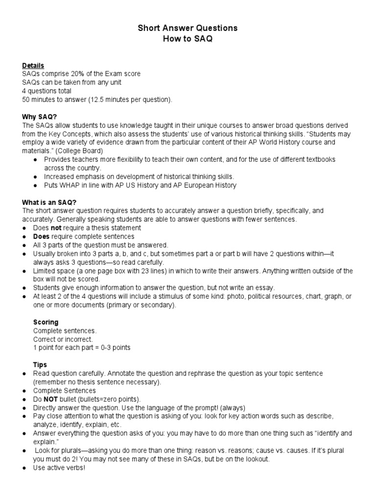 SAQ Guide for AP History Students | PDF | Question | Cognition