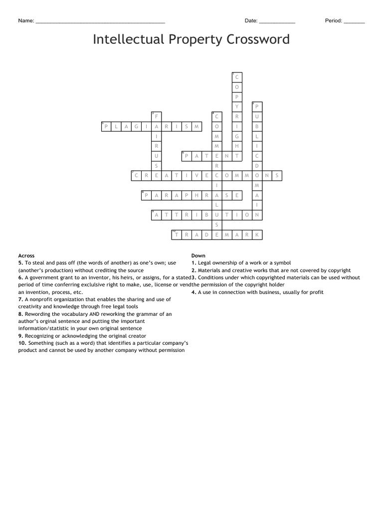 Intellectual Property Crossword Answer Key | PDF | Copyright | Freedom ...