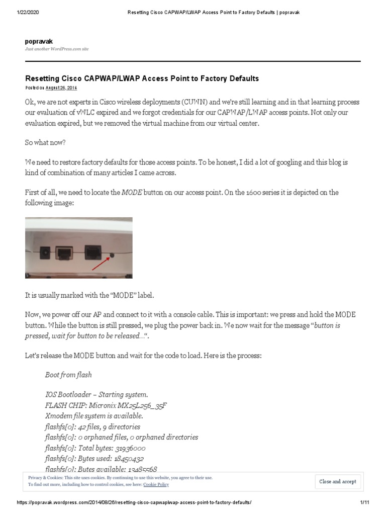 Resetting Cisco CAPWAP - LWAP Access Point To Factory Defaults ...