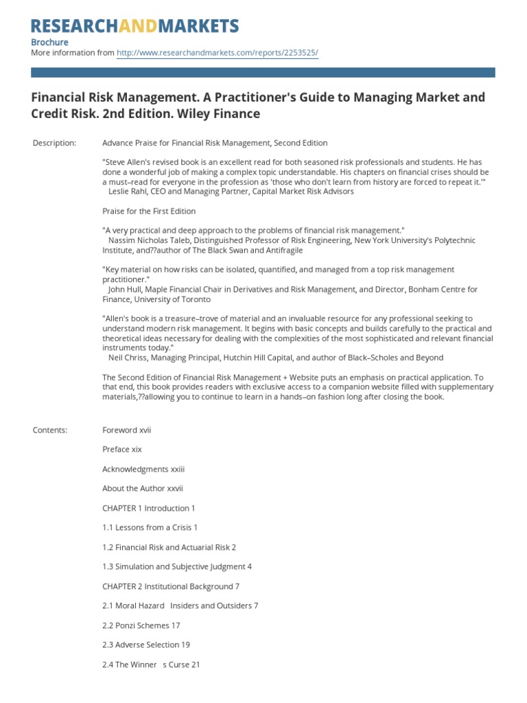 Financial Risk Management A Practitioners Guide | PDF | Financial Risk ...