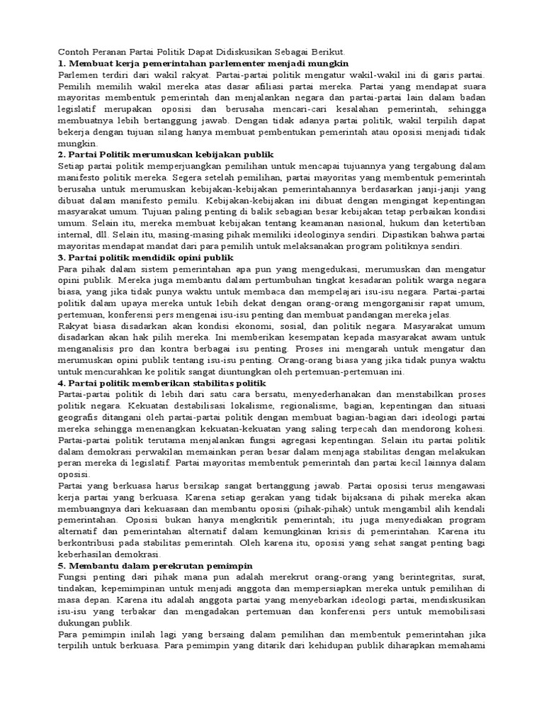 Contoh Peranan Partai Politik | PDF