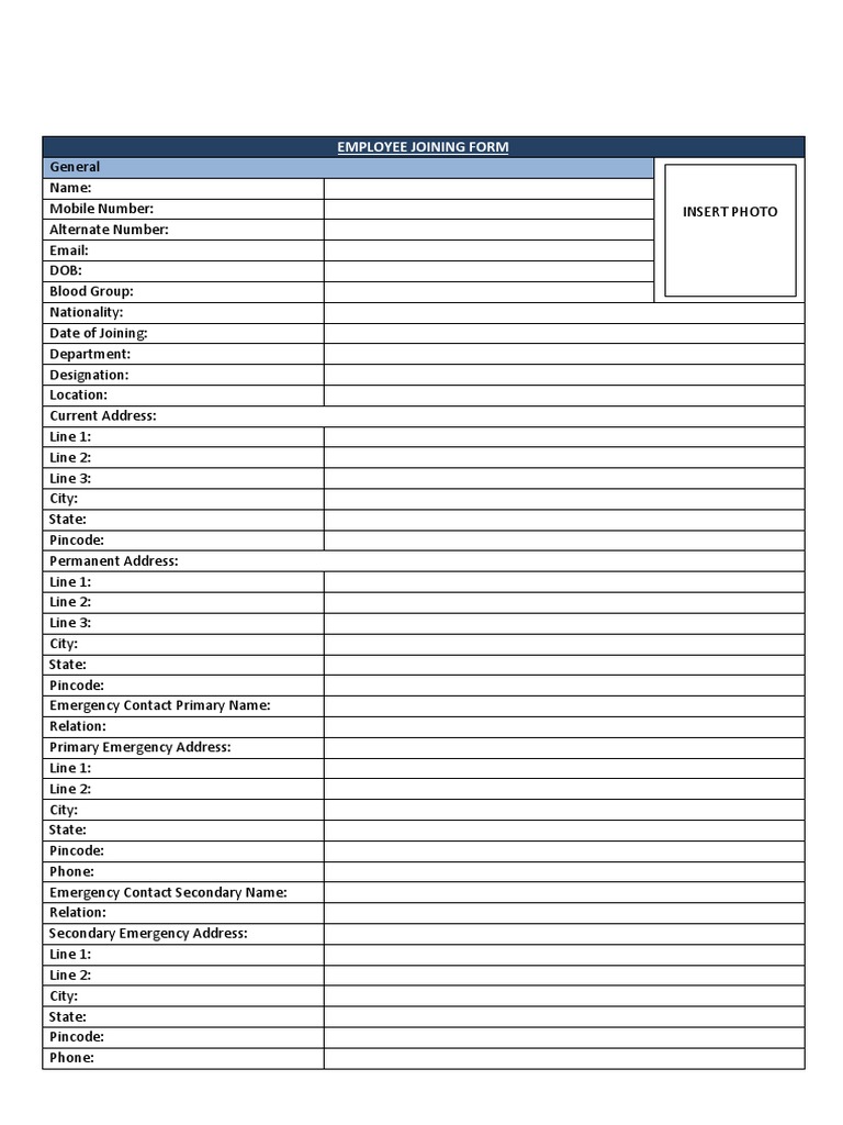 Employee Joining Form Template | PDF