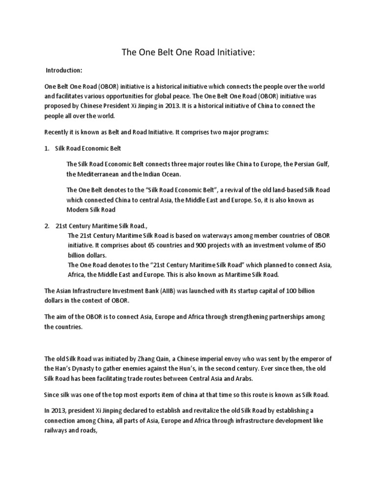 The One Belt One Road Initiative | PDF | Silk Road | China