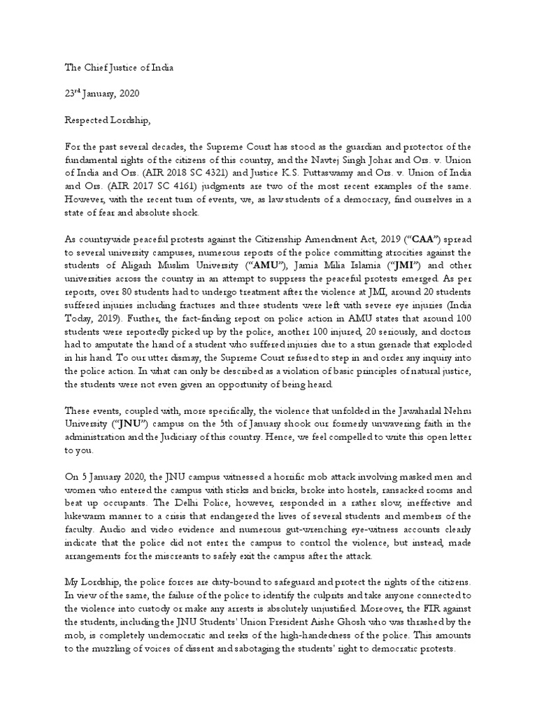 Open Letter to the Chief Justice | PDF | Supreme Court Of India | Police