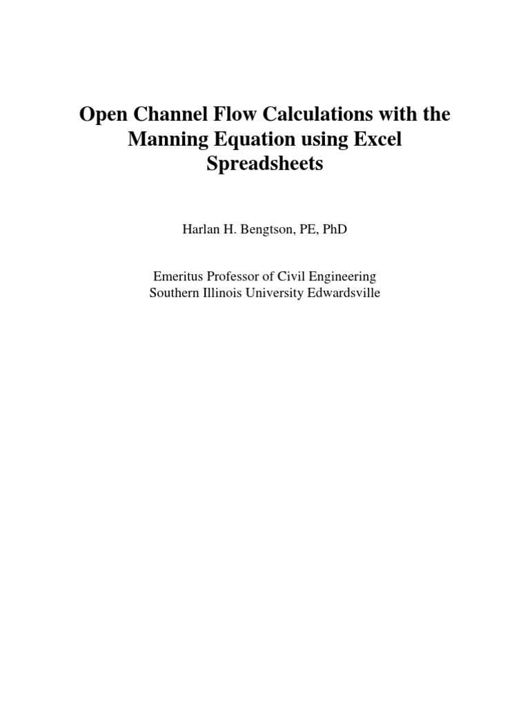Open Channel Flow Calculations With The Manning Equation 12 11 14 Final | PDF | Reynolds Number ...
