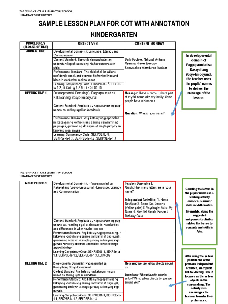 Sample Lesson Plan For Cot With Annotation | Download Free PDF | Lesson ...