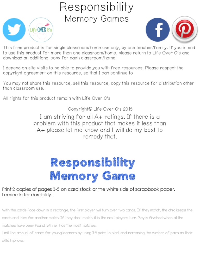 Responsibility Memory Game | PDF | Art Media